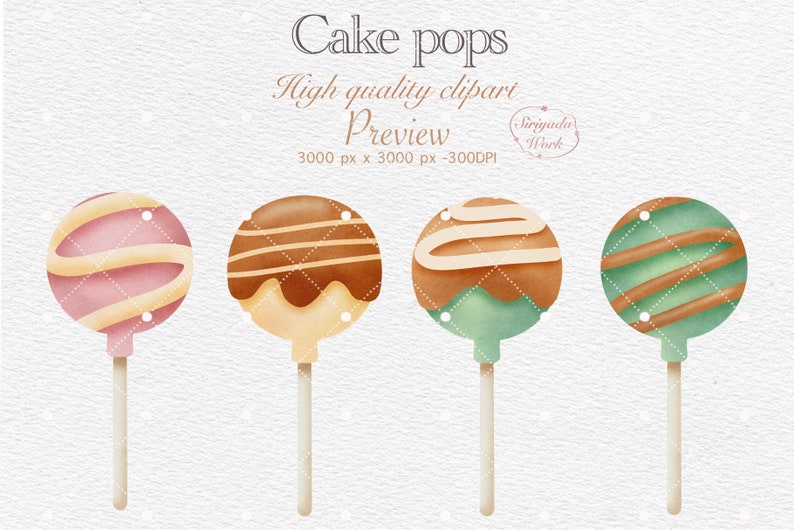 Watercolor Cake Pops Clipart, Chocolate and Vanilla, Dessert Clipart ...