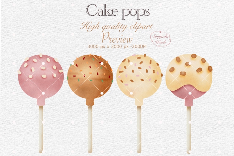 Watercolor Cake Pops Clipart, Chocolate and Vanilla, Dessert Clipart ...