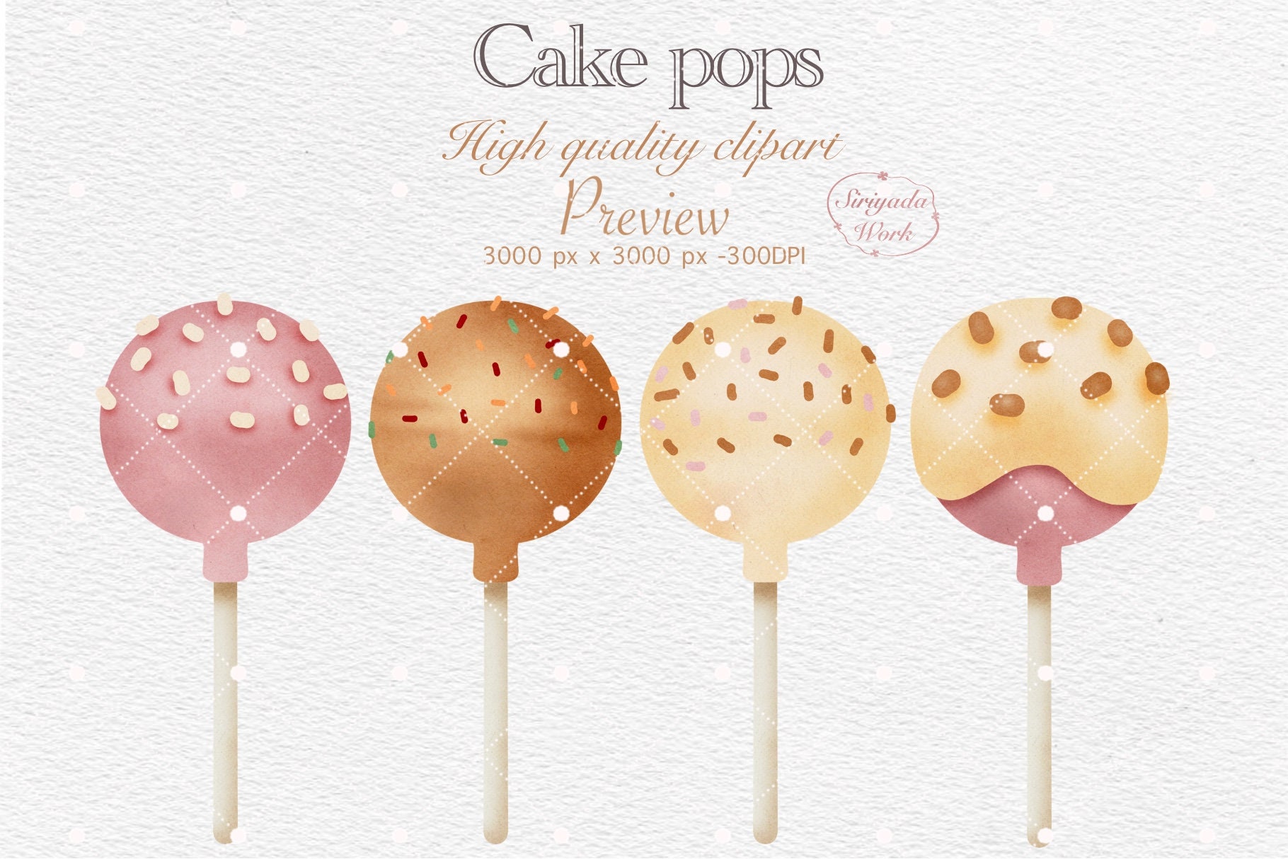 Watercolor Cake Pops Clipart, Chocolate and Vanilla, Dessert Clipart ...
