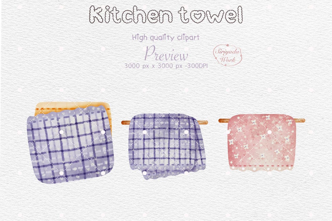 Watercolor Kitchen Towel Clipart, Breakfast PNG, Bakery PNG , Kitchen ...