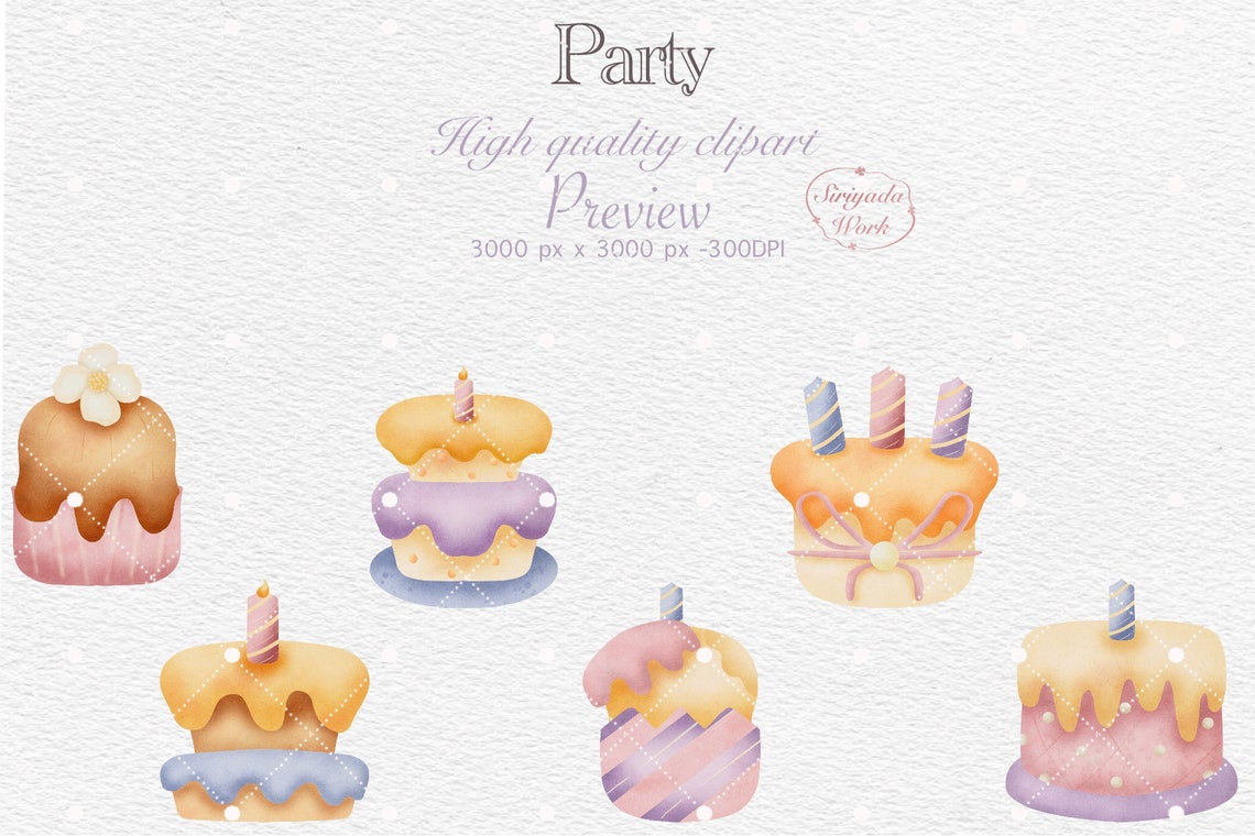 Watercolor Party Clipart, Summer Party Clipart, Pastel Birthday Clipart ...
