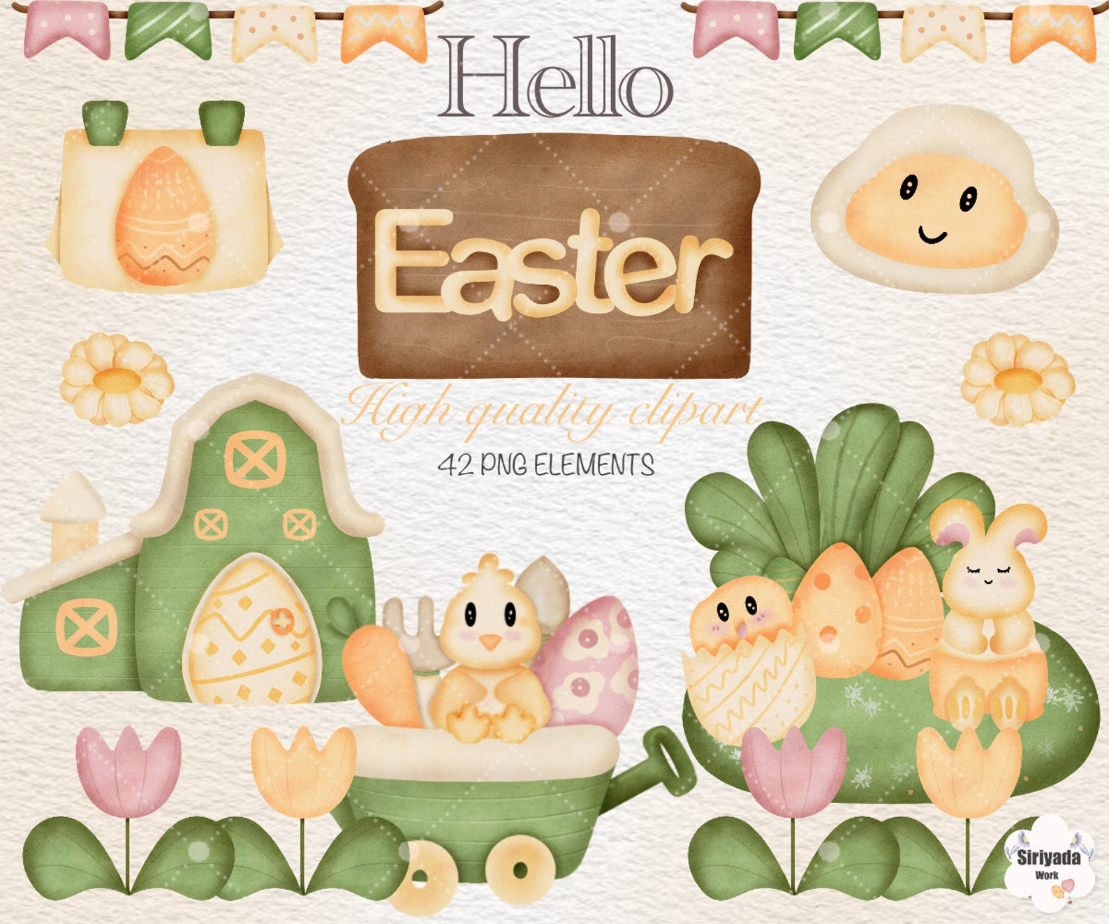 Hell Easter Watercolor Clipart, Bunny Watercolor Clipart, Easter ...