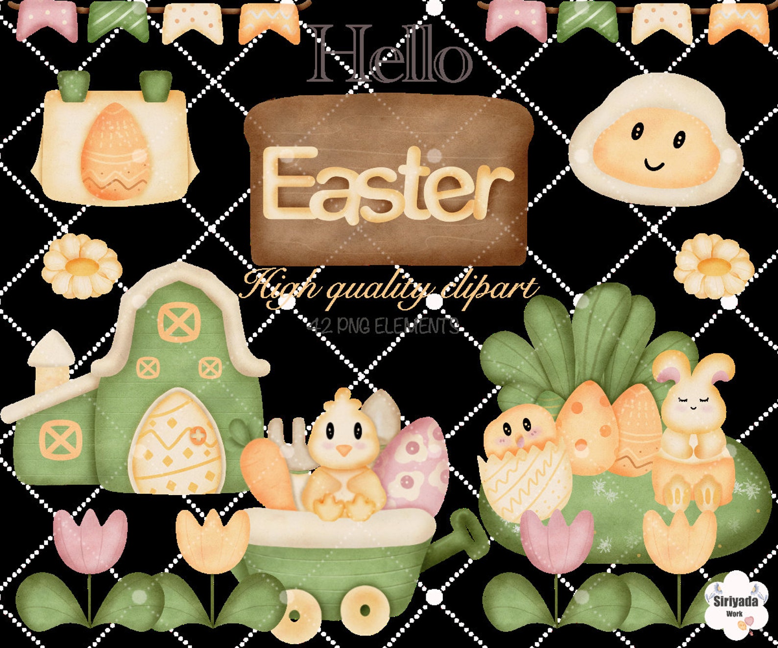 Hell Easter Watercolor Clipart, Bunny Watercolor Clipart, Easter ...