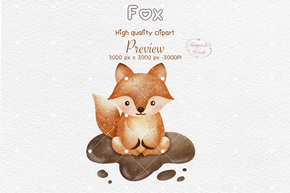 Watercolor Fox Clipart, Animals Clipart, Baby Fox PNG, Woodland Fox Png ...