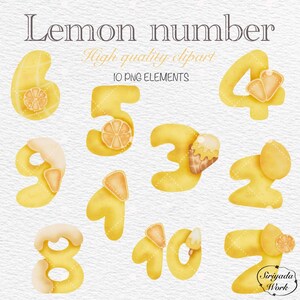 Watercolor Lemon Number Clipart, Birthday Number Clipart, Fruit Clipart ...