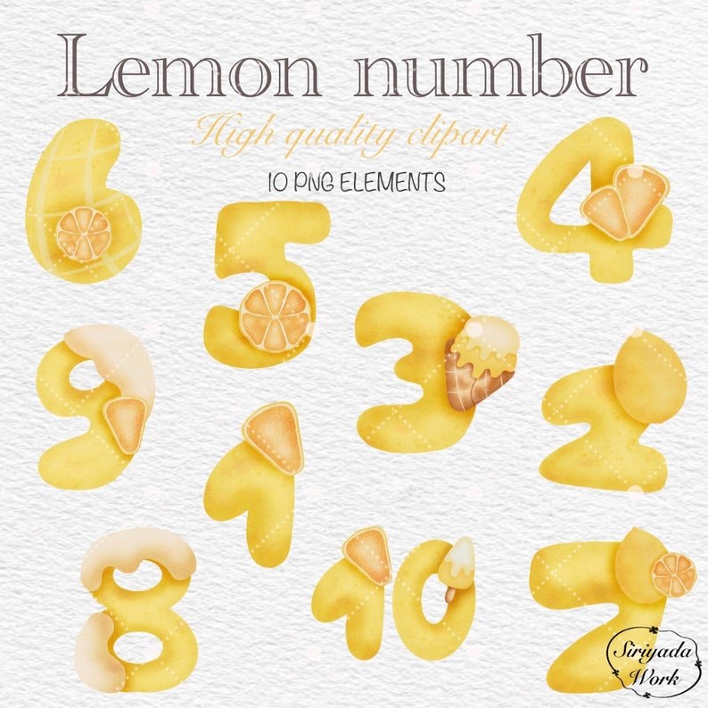 Watercolor Lemon Number Clipart, Birthday Number Clipart, Fruit Clipart ...