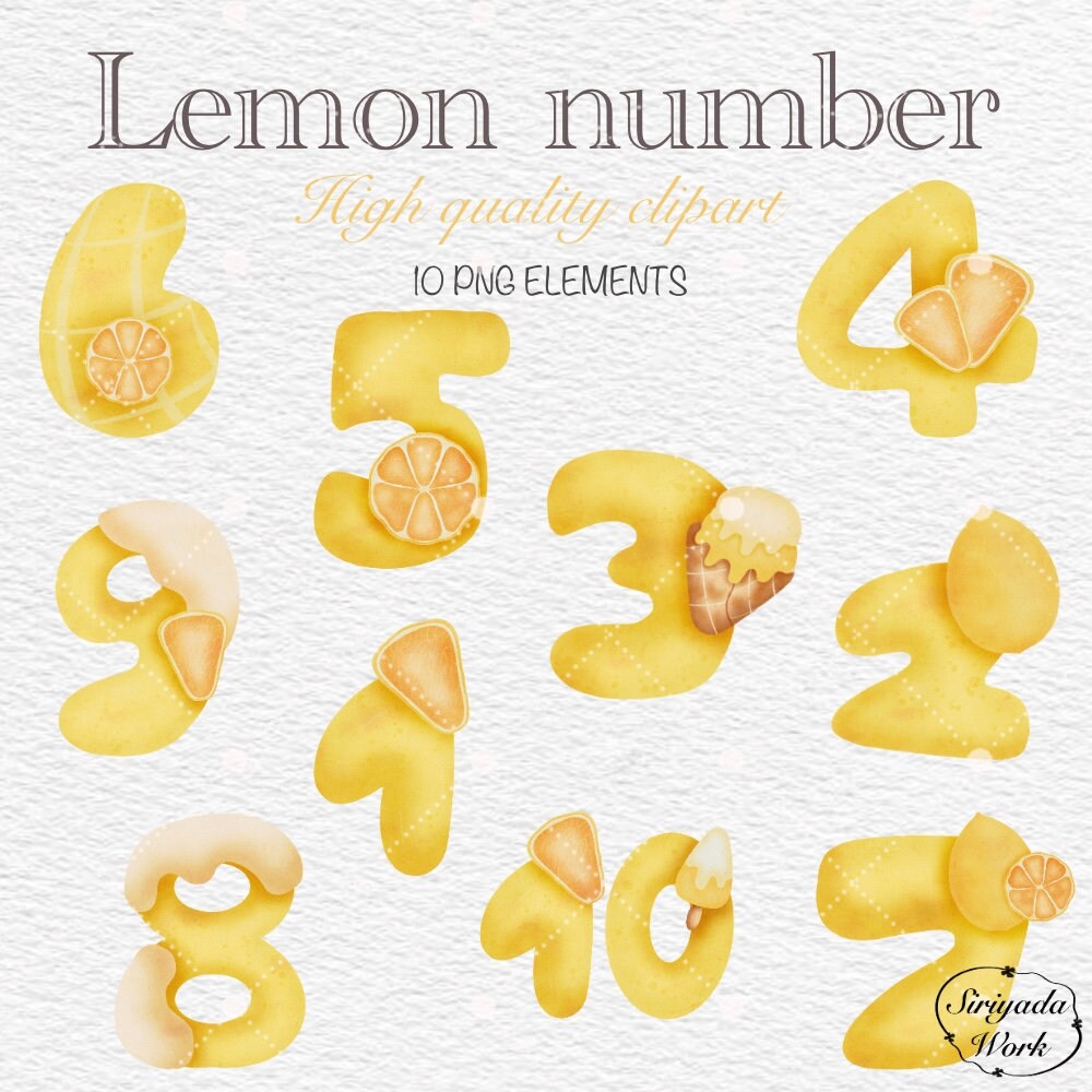 Watercolor Lemon Number Clipart, Birthday Number Clipart, Fruit Clipart ...