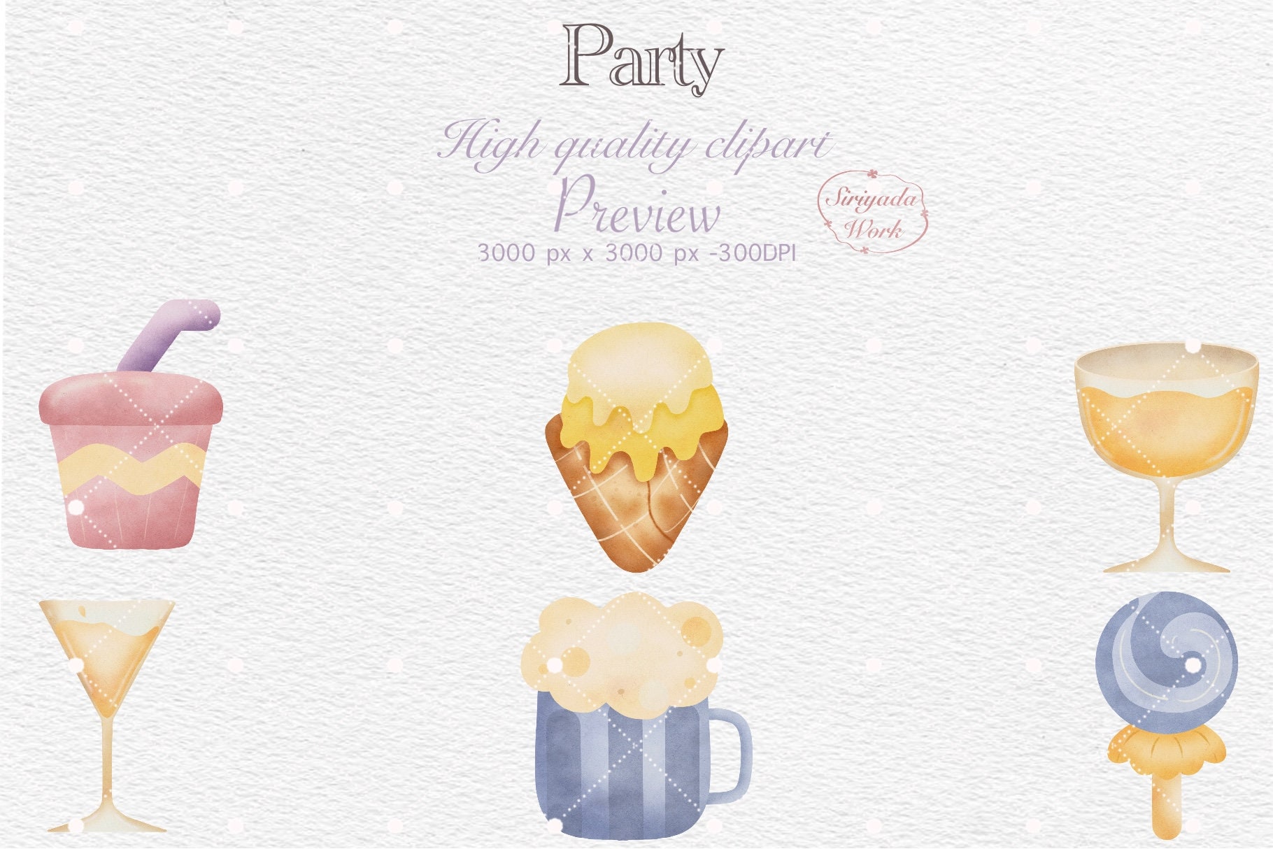 Watercolor Party Clipart, Summer Party Clipart, Pastel Birthday Clipart ...