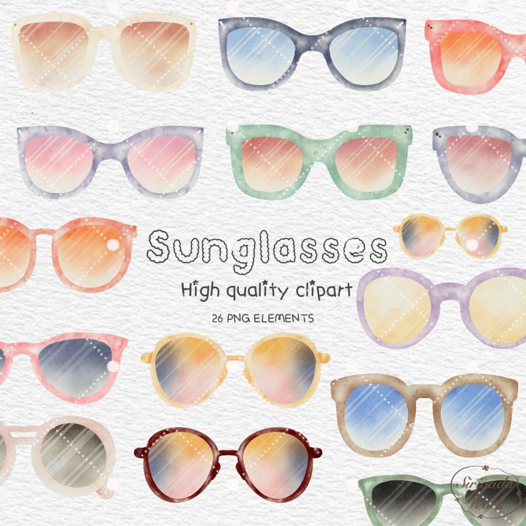 Watercolor Sunglasses Clipart, Summer Clipart, Travel, Fashion Clipart ...