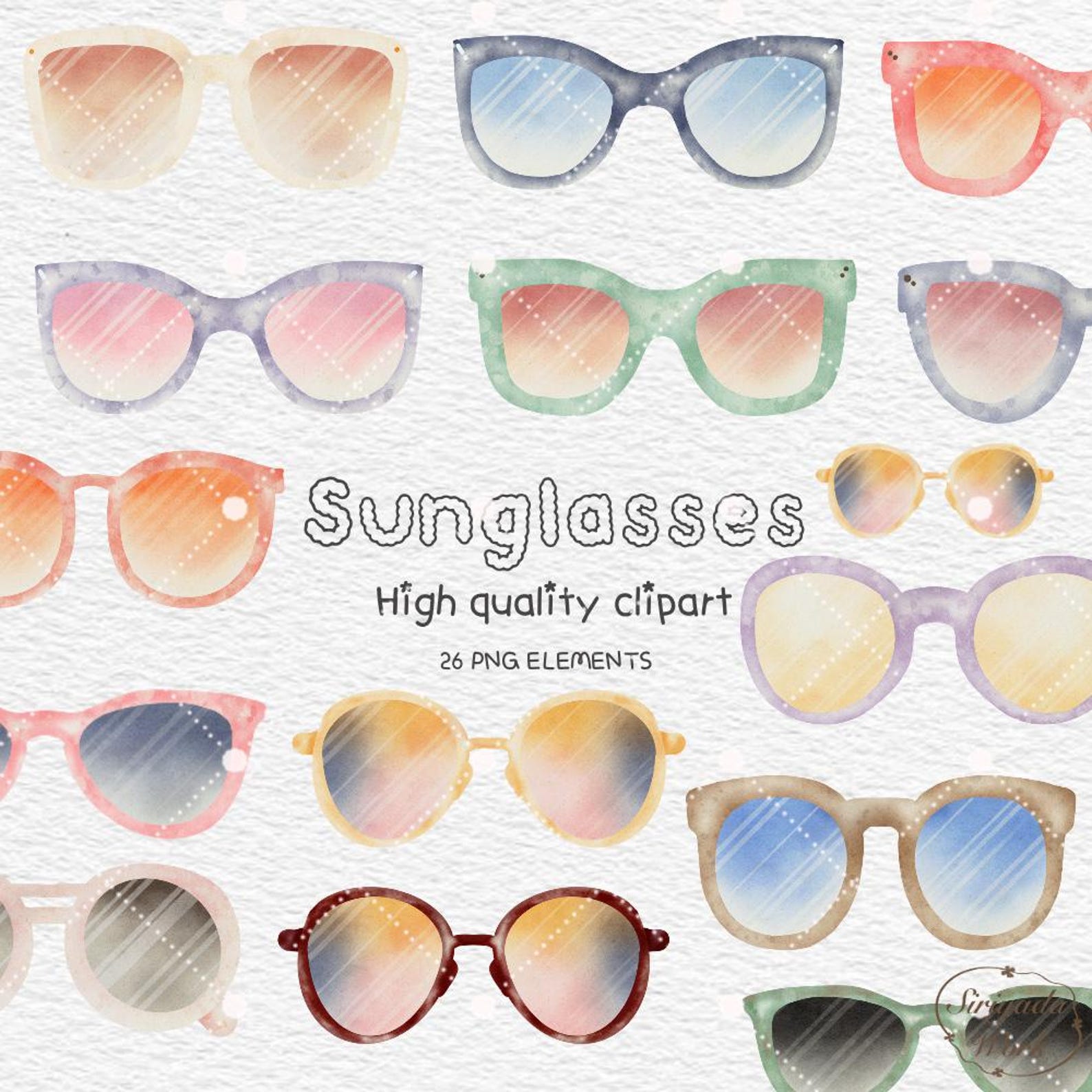 Watercolor Sunglasses Clipart, Summer Clipart, Travel, Fashion Clipart ...