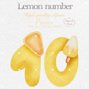 Watercolor Lemon Number Clipart, Birthday Number Clipart, Fruit Clipart ...
