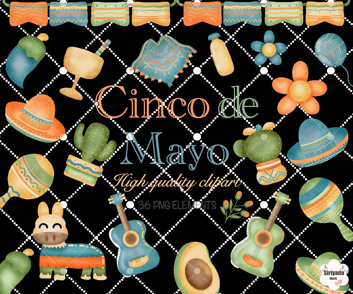 Watercolor Cinco De Mayo Clipart, Watercolor Fiesta Clipart, Fiesta ...