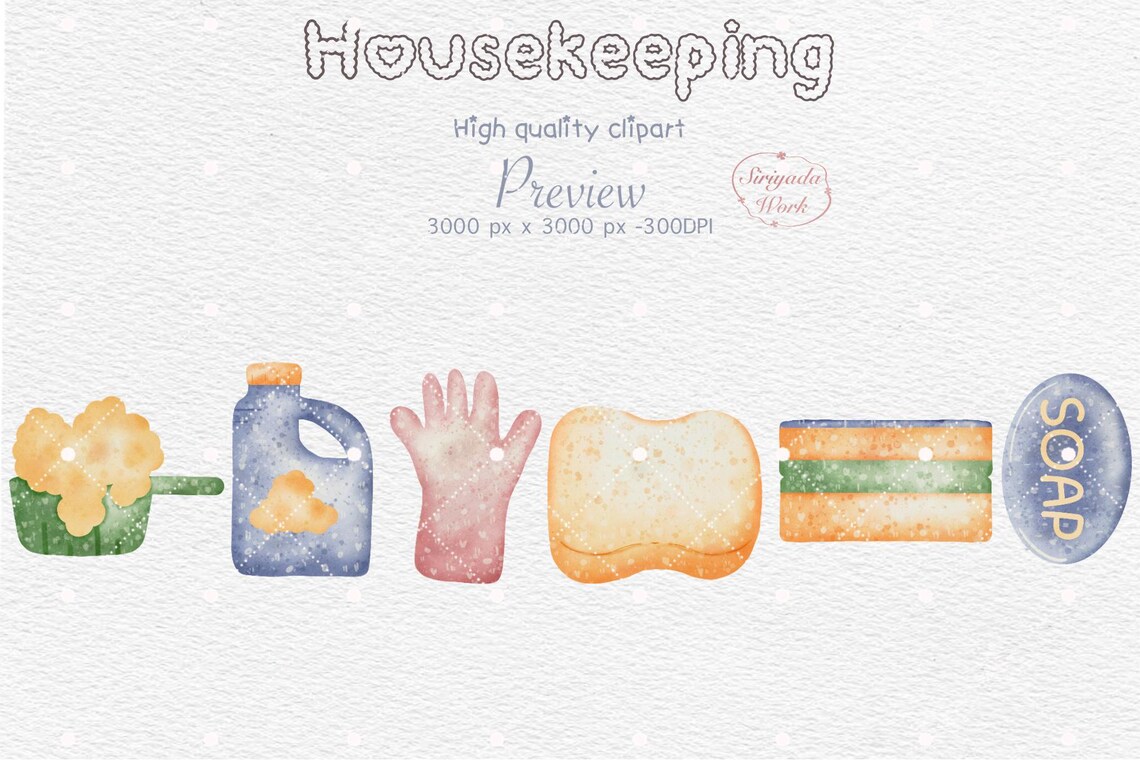 Watercolor Housekeeping Clipart, Cleaning PNG, Laundry Clipart, House ...