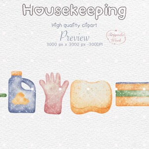 Watercolor Housekeeping Clipart, Cleaning PNG, Laundry Clipart, House ...