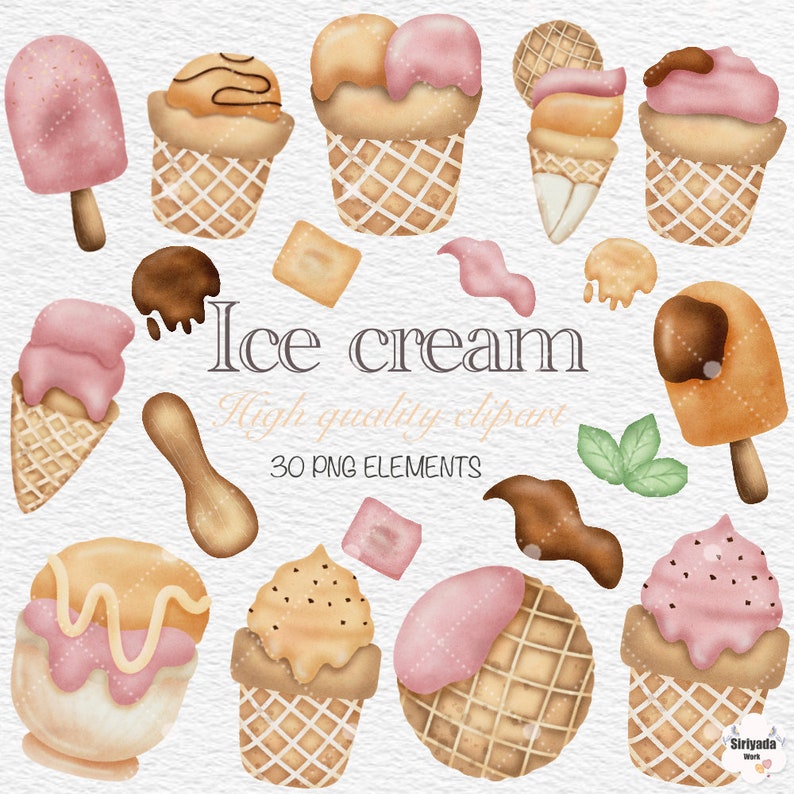 Watercolor Ice Cream Clipart, Summer Treats Clipart, Printable Instant ...