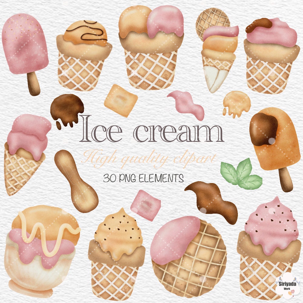 Watercolor Ice Cream Clipart, Summer Treats Clipart, Printable Instant ...