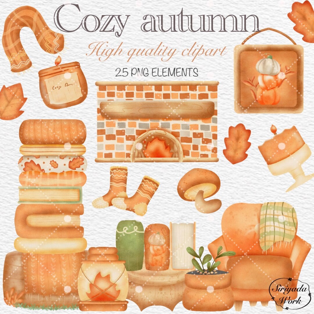 Watercolor Cozy Autumn Clipart, Fall Decor Clipart,pumpkin Autumn ...