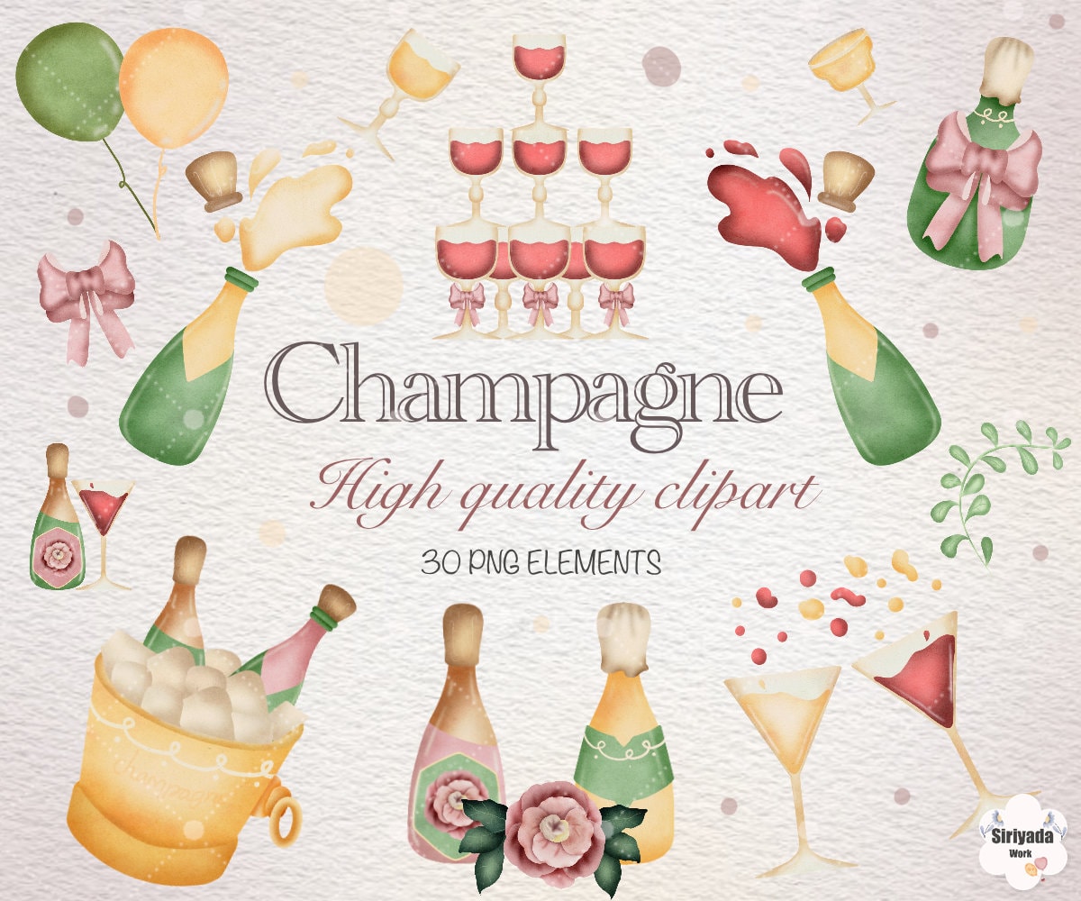 Watercolor Champagne Clipart, Beer Clipart, Digital Drink, Party Drink ...