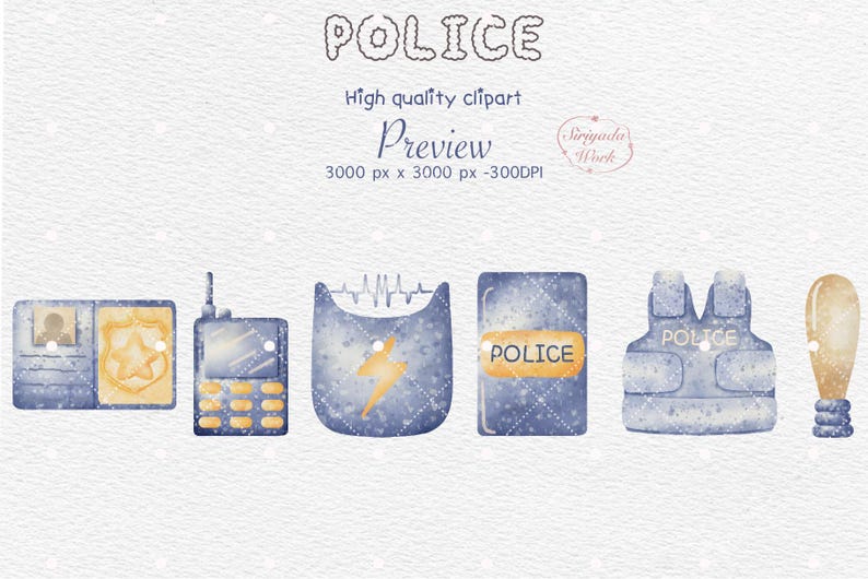 Watercolor Police Clipart, Cops Clipart, Police Vehicles, Police ...