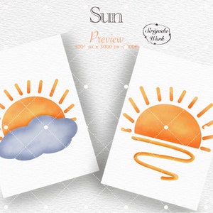 Watercolor Sun Clipart, Summer Clipart, Pastel Sunrise Sunsets Clipart ...