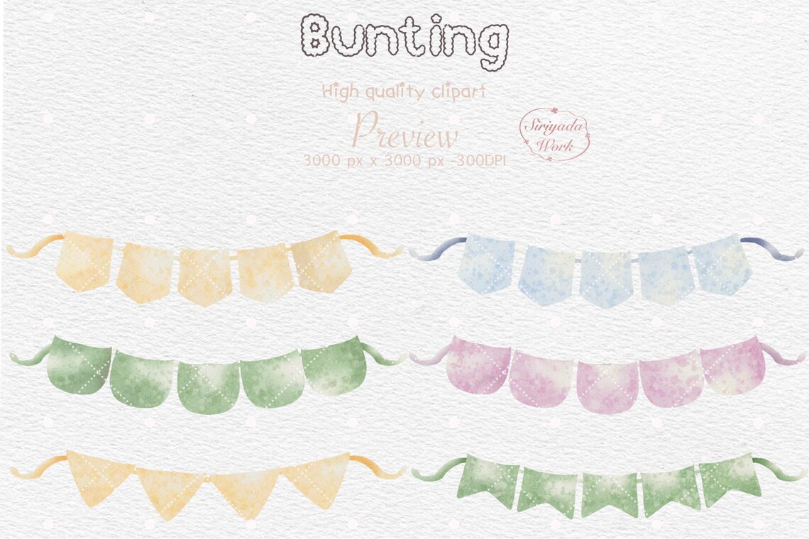 Watercolor Bunting Clipart, Garland Clipart, Birthday Bunting Clipart ...