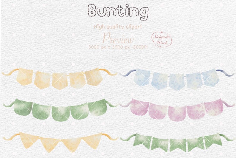 Watercolor Bunting Clipart, Garland Clipart, Birthday Bunting Clipart ...