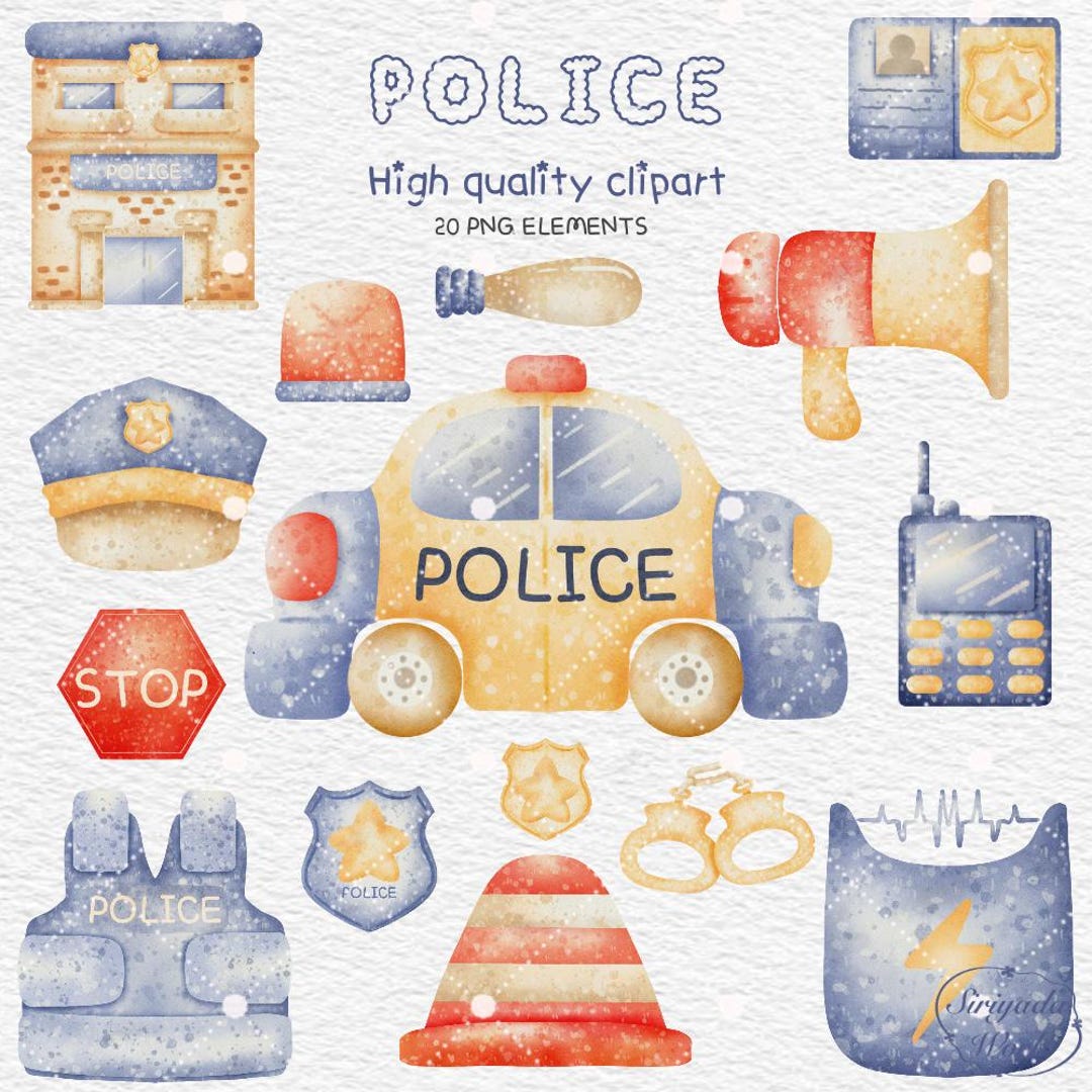Watercolor Police Clipart, Cops Clipart, Police Vehicles, Police ...