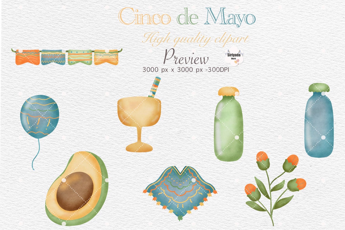 Watercolor Cinco De Mayo Clipart, Watercolor Fiesta Clipart, Fiesta ...