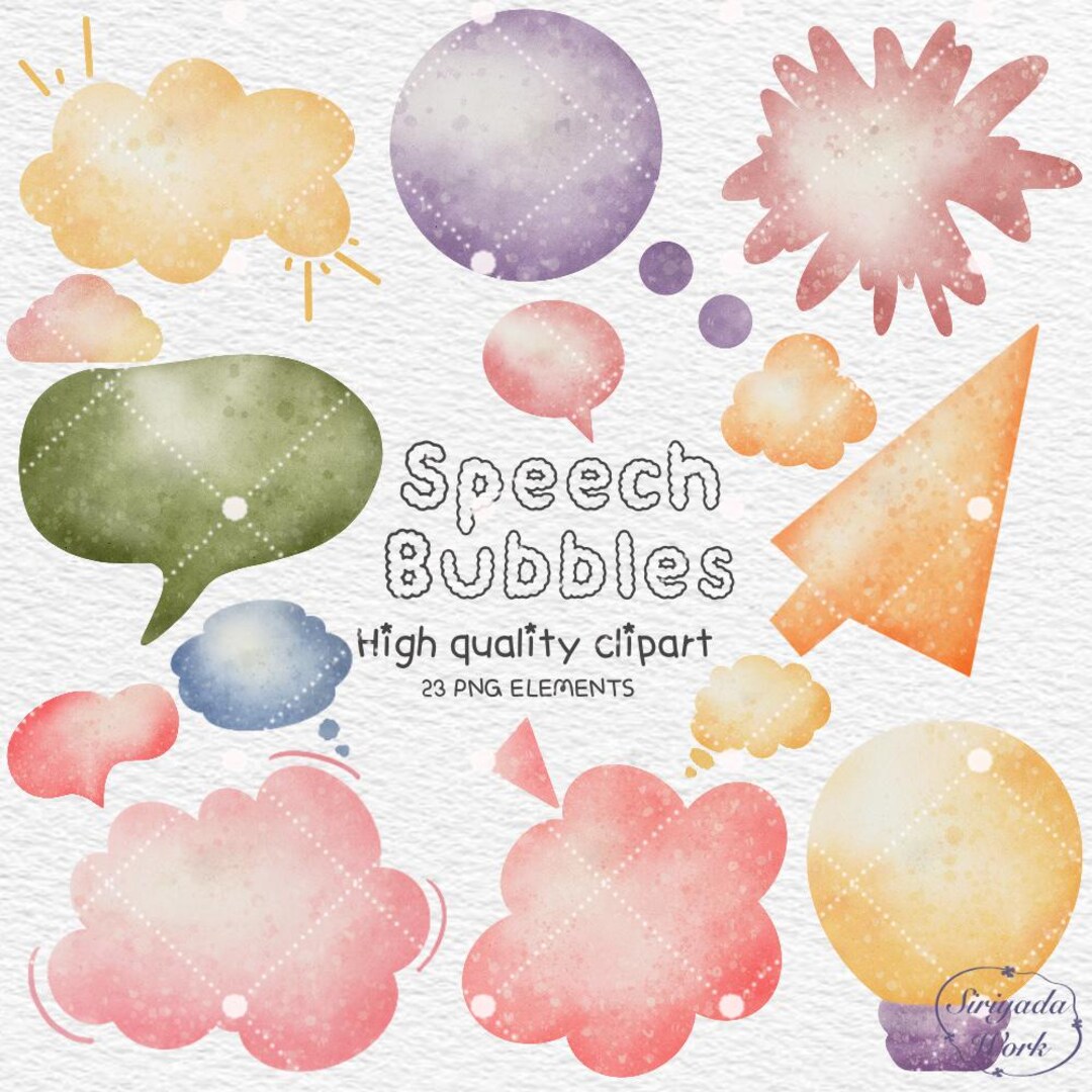 Watercolor Speech Bubble Clipart, Thought Bubble Clipart, Hand Painted ...