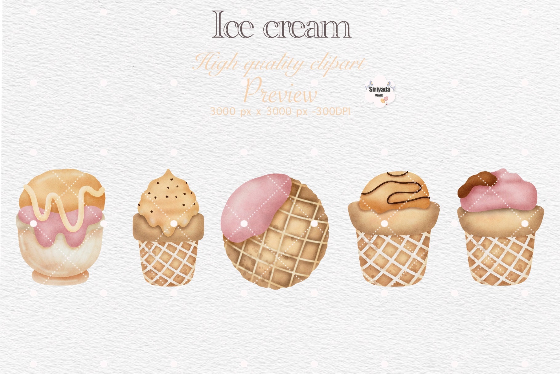 Watercolor Ice Cream Clipart, Summer Treats Clipart, Printable Instant ...