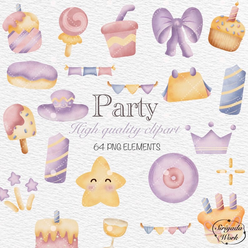 Watercolor Party Clipart, Summer Party Clipart, Pastel Birthday Clipart ...