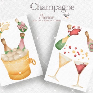 Watercolor Champagne Clipart, Beer Clipart, Digital Drink, Party Drink ...