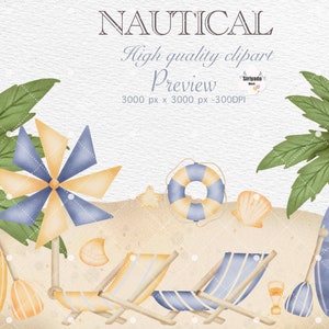 Watercolor Nautical Clipart, Beach Clipart, Travel Clipart, Ocean ...