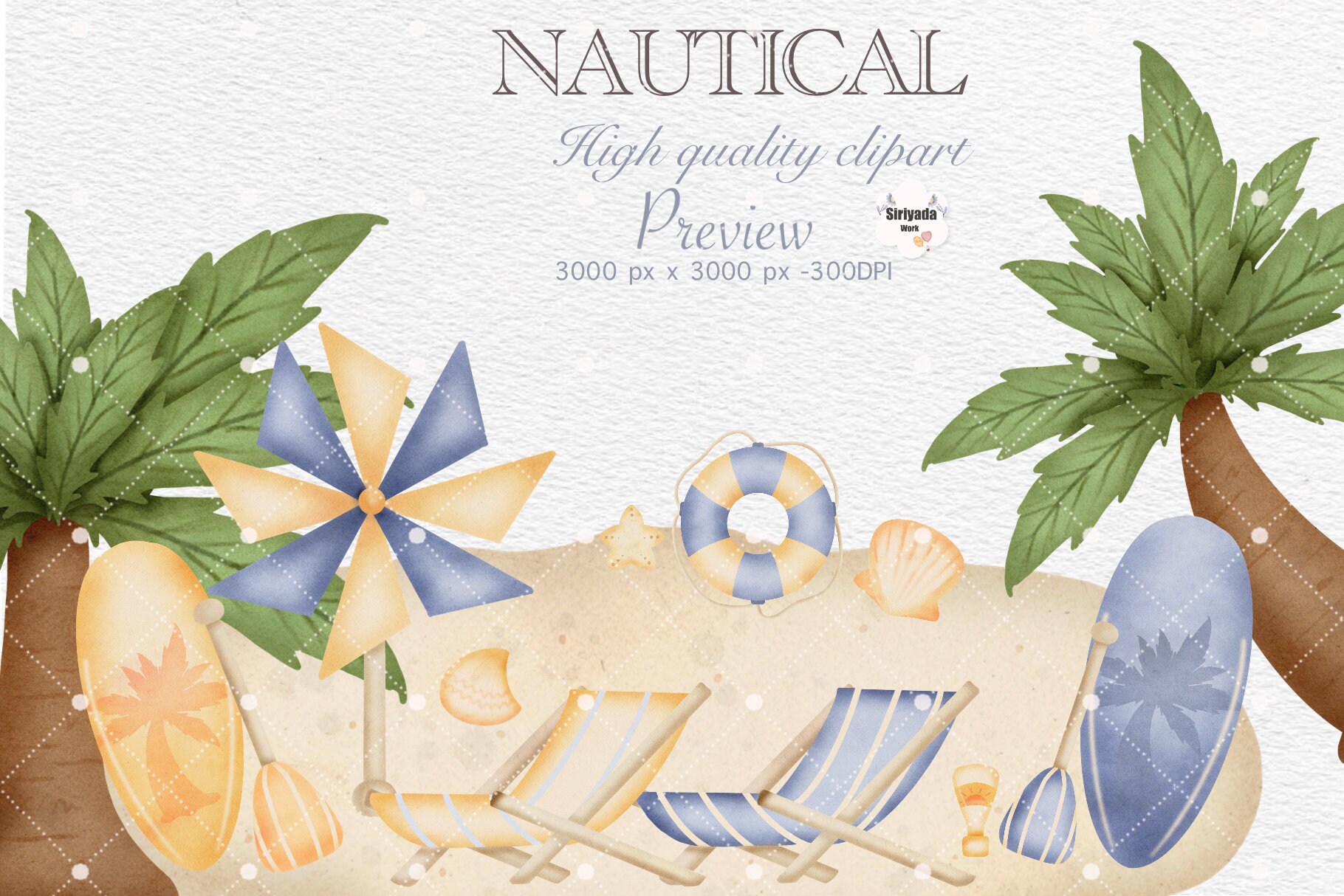 Watercolor Nautical Clipart, Beach Clipart, Travel Clipart, Ocean ...