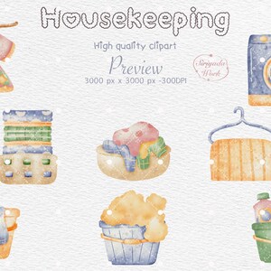 Watercolor Housekeeping Clipart, Cleaning PNG, Laundry Clipart, House ...