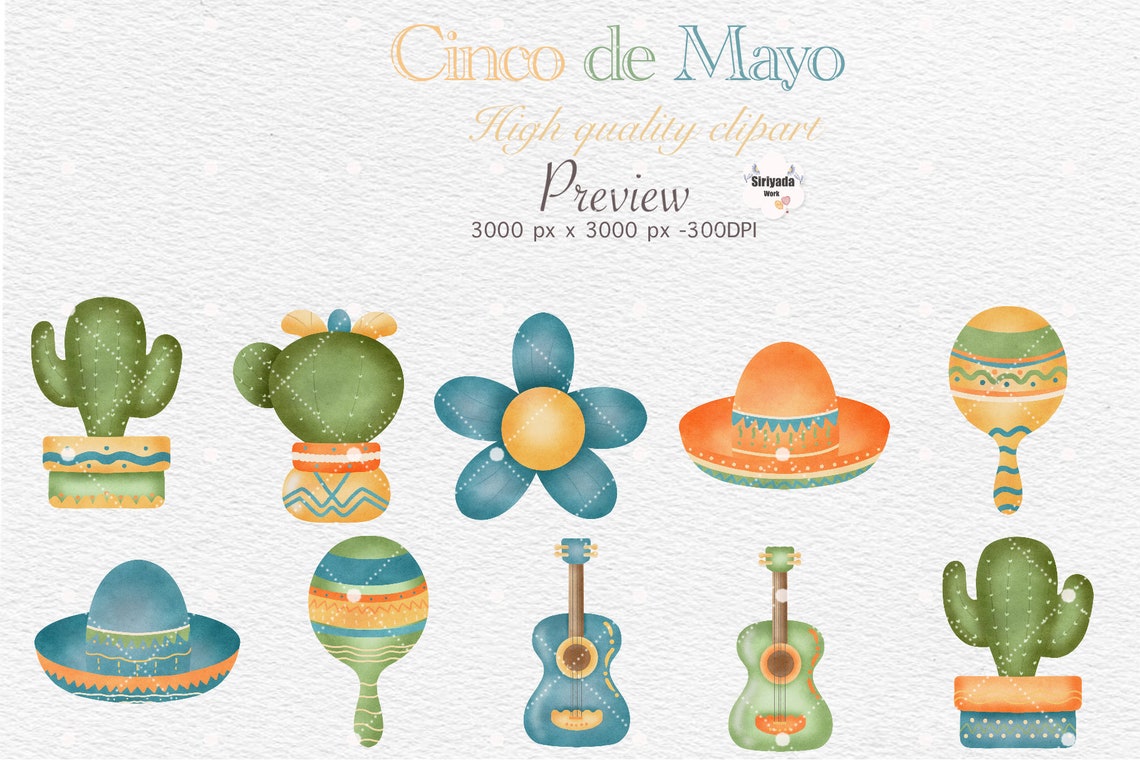Watercolor Cinco De Mayo Clipart, Watercolor Fiesta Clipart, Fiesta ...