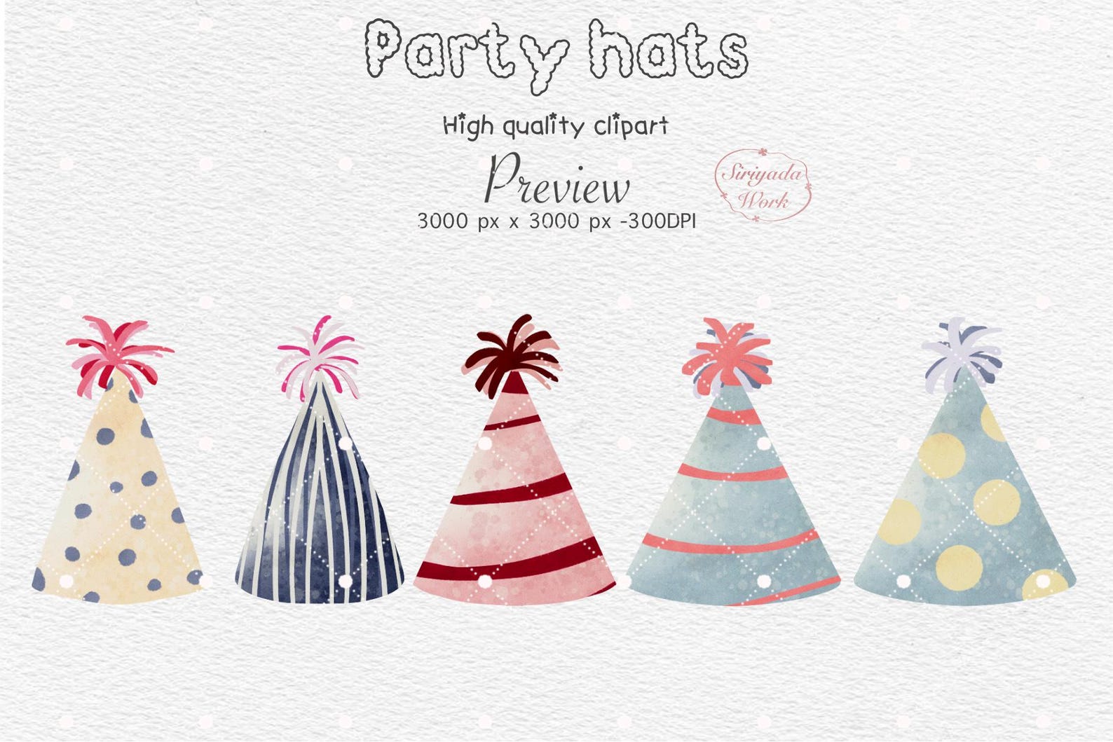 Watercolor Party Hats Clipart, Birthday Hats Clipart, Rainbow Clipart ...