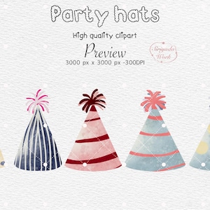 Watercolor Party Hats Clipart, Birthday Hats Clipart, Rainbow Clipart ...