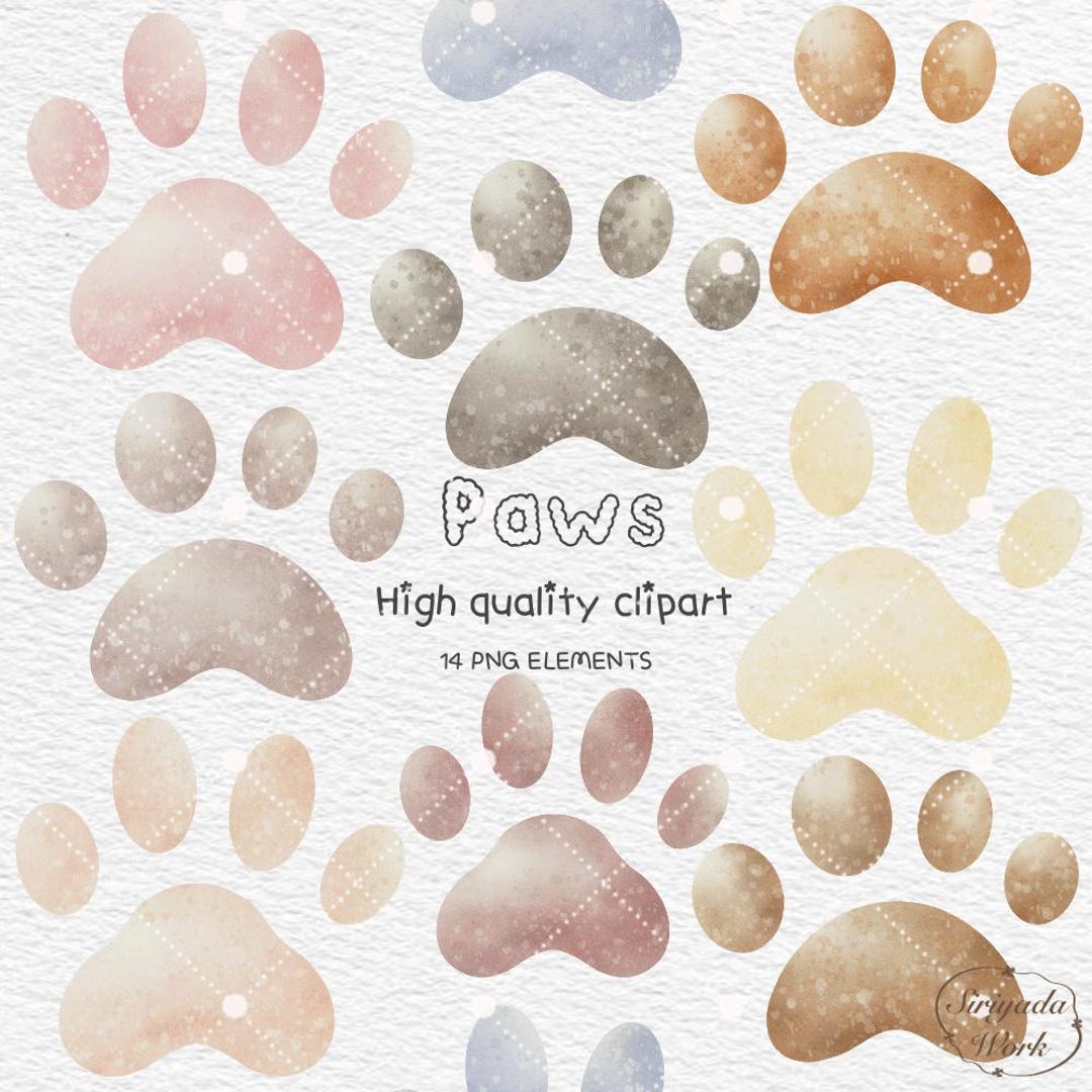 Watercolor Paws Clipart, Dog Clipart, Cat Paw Print Clipart, Animal ...