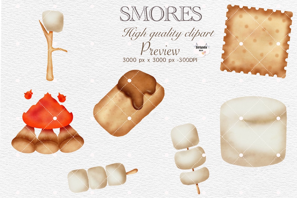Watercolor S’mores Clipart, Marshmallow Clipart, S’mores Fun Clipart ...