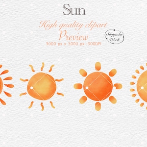 Watercolor Sun Clipart, Summer Clipart, Pastel Sunrise Sunsets Clipart ...