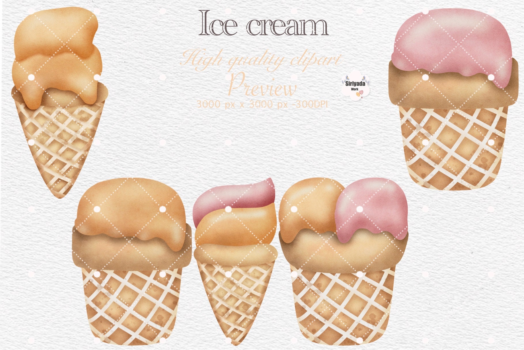Watercolor Ice Cream Clipart, Summer Treats Clipart, Printable Instant ...