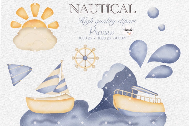 Watercolor Nautical Clipart, Beach Clipart, Travel Clipart, Ocean ...
