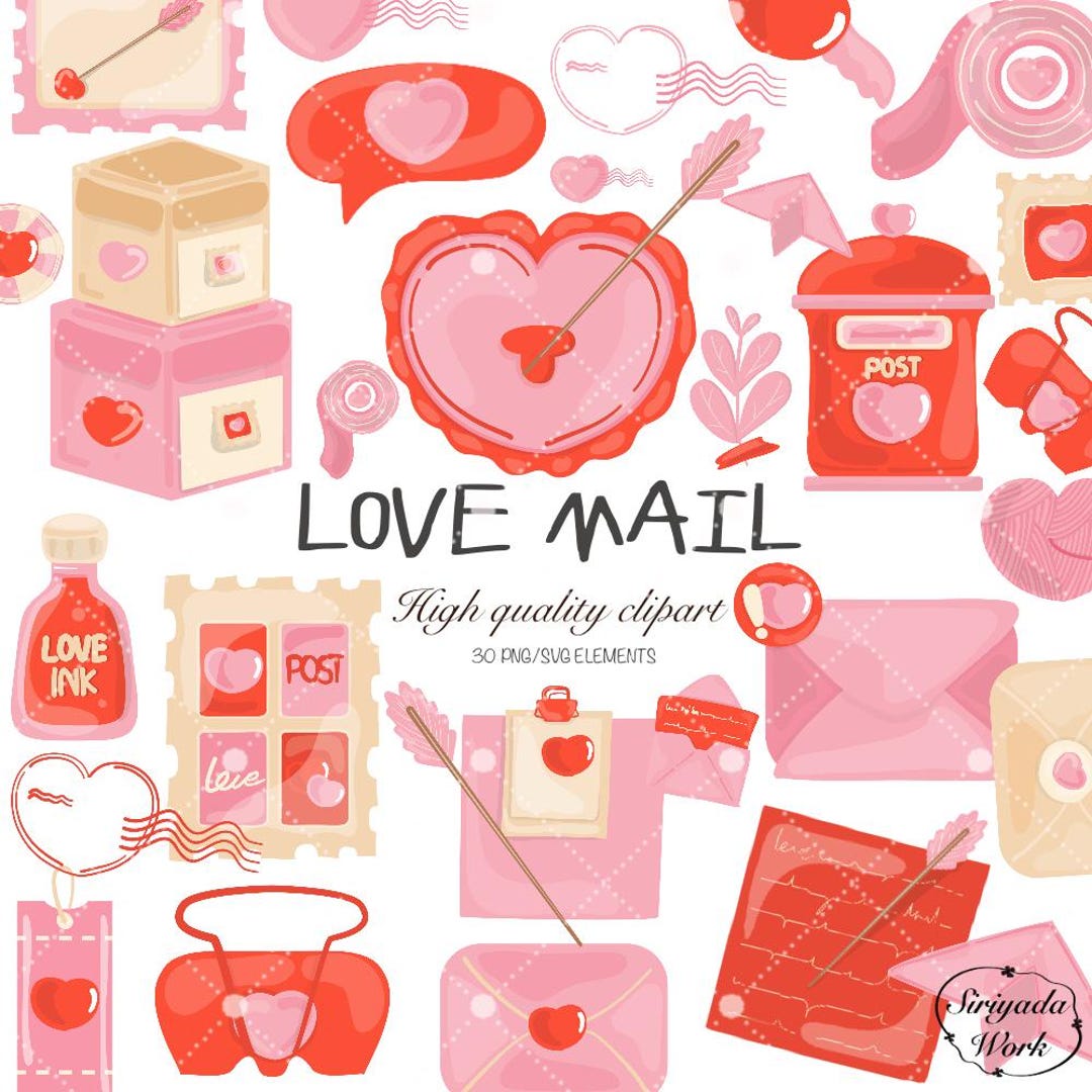 Love Mail Clipart, Cute Valentine Mail Clipart – Love Letter & Heart ...