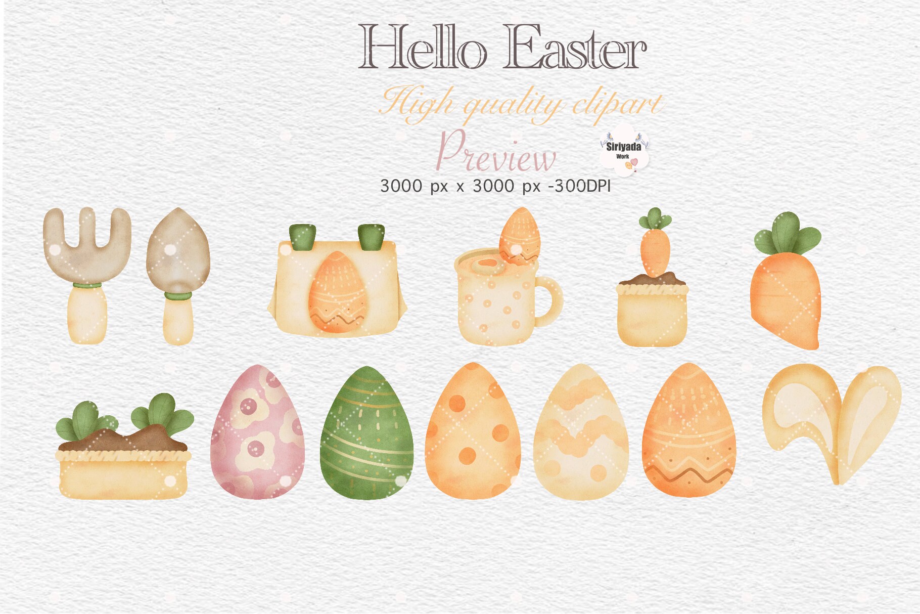 Hell Easter Watercolor Clipart, Bunny Watercolor Clipart, Easter ...