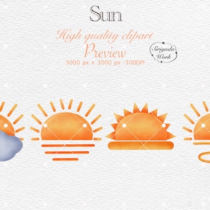 Watercolor Sun Clipart, Summer Clipart, Pastel Sunrise Sunsets Clipart ...