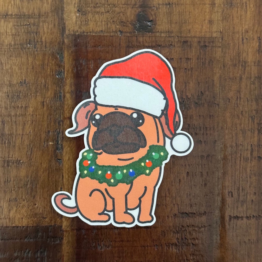 Christmas Pug Sticker | Holiday Dog Laptop Decal - Etsy