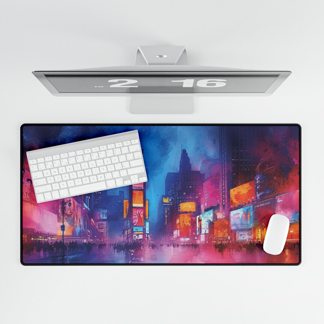 Abstract Neon City Desk Mats, Large Gaming Mouse Pad, Urban Office ...