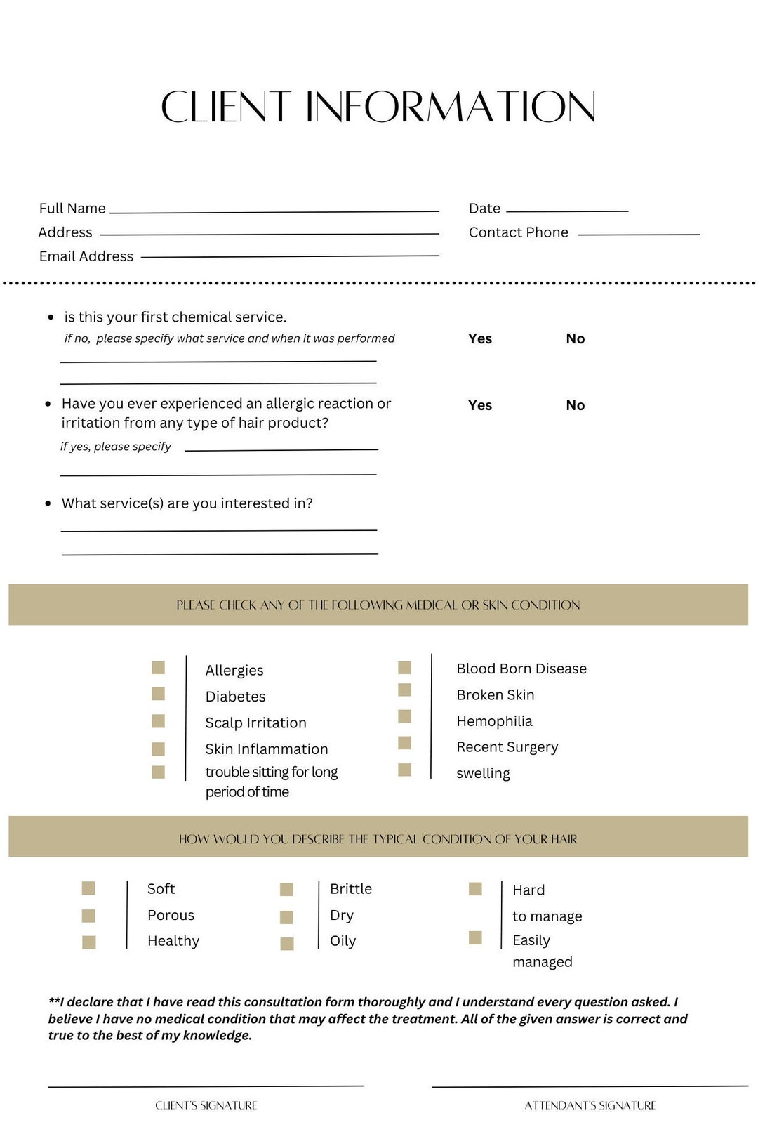 Hair Stylist Client Intake Form - Etsy