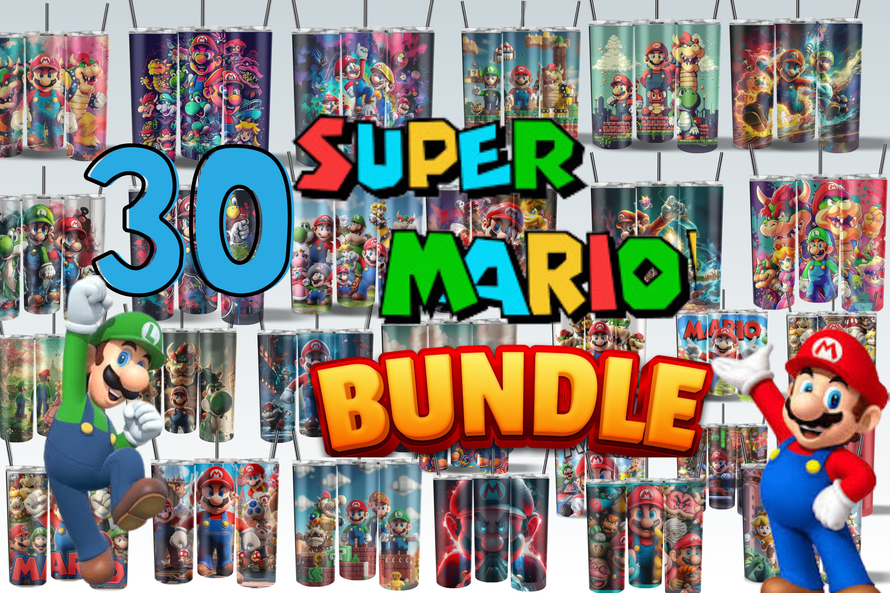 30 Super Mario and Luigi Png Tumbler Wrap Bundle 20 Oz Mario Bros PNG ...